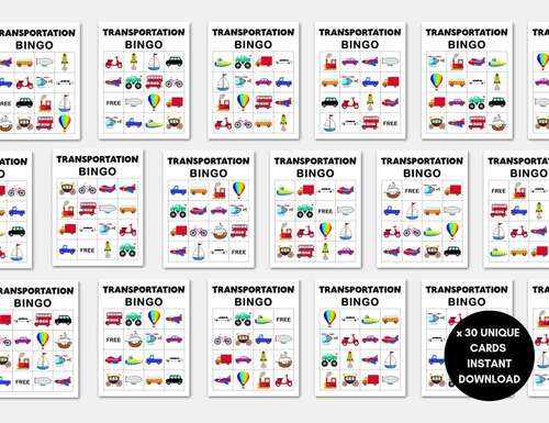 Transportation Bingo Game Activity by Aprilmakesprintable | TPT