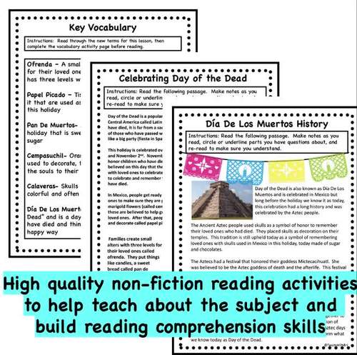 Dia De Los Muertos Reading Comprehension Test Prep Pack Day of the Dead