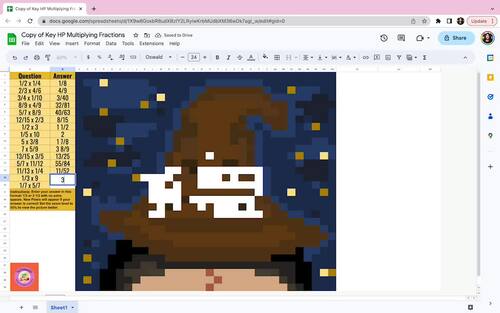 Fraction Multiplication Mystery Pixel Art- Harry Potter Inspired ...