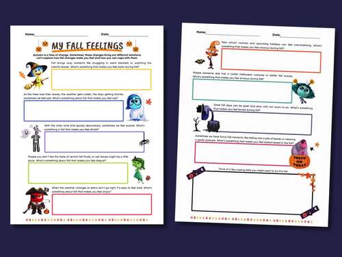 Inside Out Fall Halloween Activity | Feelings Coping Skills Activity