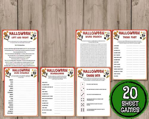 Halloween Games Sheets Activities by The Game Room Party Games | TPT