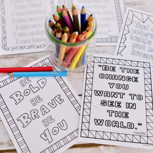 Inspirational Quotes Mindfulness Coloring Cards - Calm Down Focus Activity