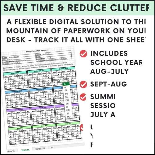 Digital Attendance Tracker for Speech Therapy | Editable Calendar 2025-2026