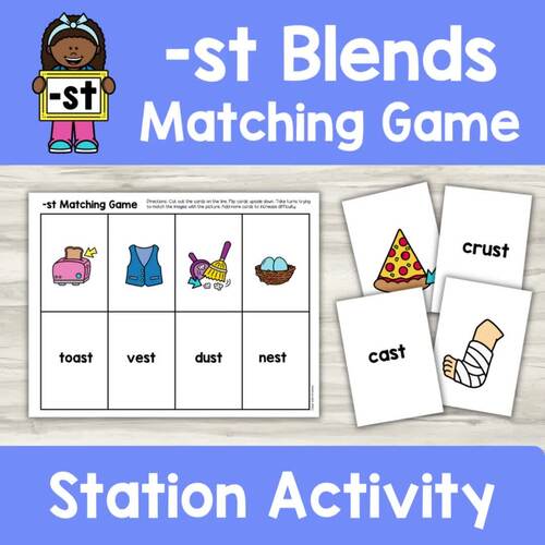-st Ending Blends Phonics Matching Game Reading Center Station | 1st ...