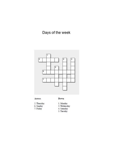French Days of the Week Crossword by Real Life Language | TPT
