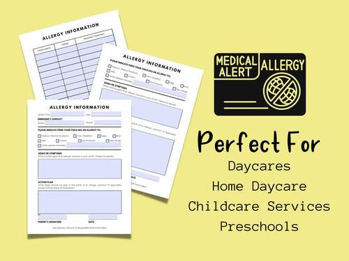 Allergy Information Sheet For Childcare | Daycare Allergy Action Plan ...