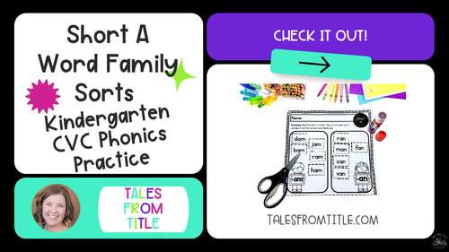 Short A Word Family Sorts CVC Worksheets for Kindergarten Phonics ...