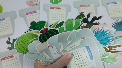 Cactus Mini Desk Calendar 2026 PRINTABLE 12 Month Cute Plants | TPT
