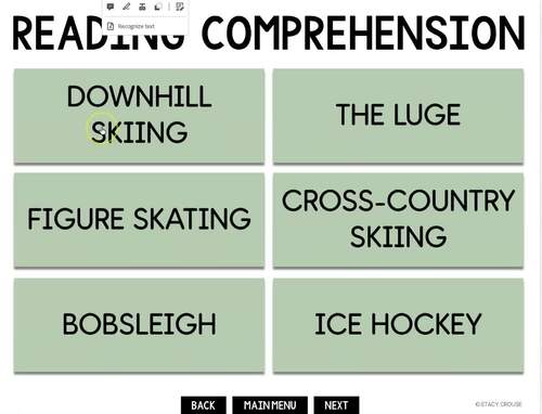 Winter Sports Speech Therapy Activities for Middle School Digital + Print