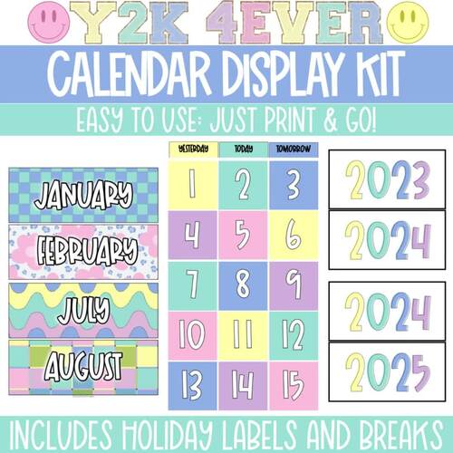 Retro Calendar Kit / Pocket Chart Calendar Inserts / Groovy Classroom Decor