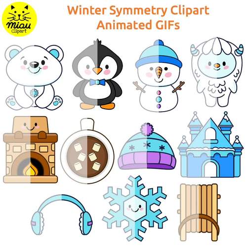 Winter Symmetry Clipart | Half Fractions | Mirror images | Geometry | GIFs
