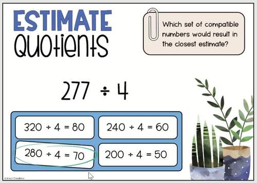 Estimate Quotients Boom Cards, Task Cards, and Worksheet - 4th Grade ...