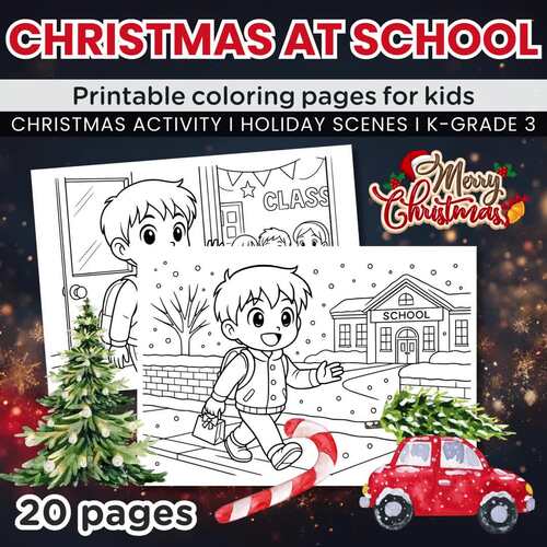 Christmas at School Coloring Pages, Holiday Classroom Scenes for ...