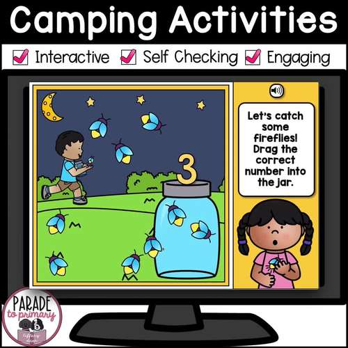 DIGITAL Camping Math & Literacy - Boom Cards - Preschool - Kindergarten