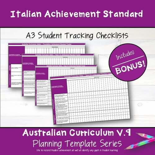 V9 Australian Curriculum ITALIAN ACHIEVEMENT STANDARDS Bundle Pack - F ...