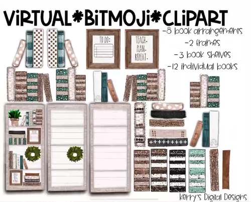 Farmhouse Bookshelves Bitmoji Classroom | Virtual | Clipart | 2022