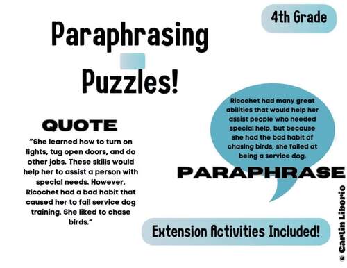 4th Grade PARAPHRASING Matching Game & Paraphrasing Practice - STAAR - TEKS