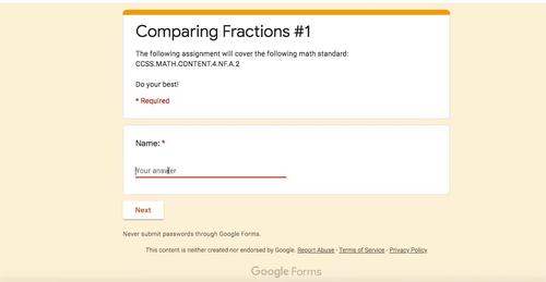 Comparing Fractions Google Classroom™ Digital Quiz Set by Home Run Homeroom