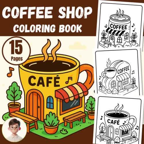 Kawaii Coffee Shop Coloring Book | Cute Café Coloring Pages for Kids ...