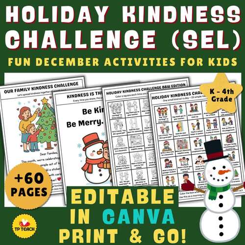 Editable Holiday Kindness Challenge SEL Activities | December Classroom ...