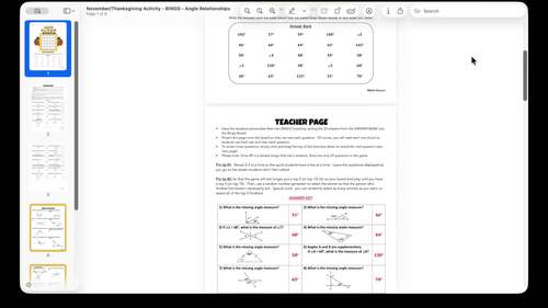 Day Before Thanksgiving Break Activities 7th/8th Grade Math Angle ...