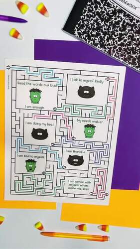 Halloween SEL Positive Affirmations Self Esteem Feelings and Emotions MAZES