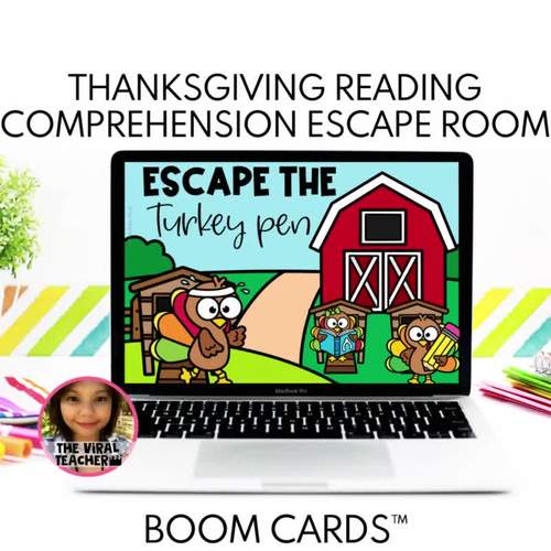 Thanksgiving Reading Comprehension Escape Room Activity 1st Grade Boom ...