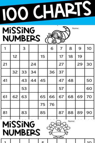 Thanksgiving Turkey Blank 100s Chart Math Worksheets Writing Numbers to 100