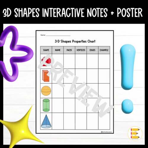 3D Shapes Worksheet - Math Reference Sheets, Geometry Anchor Chart