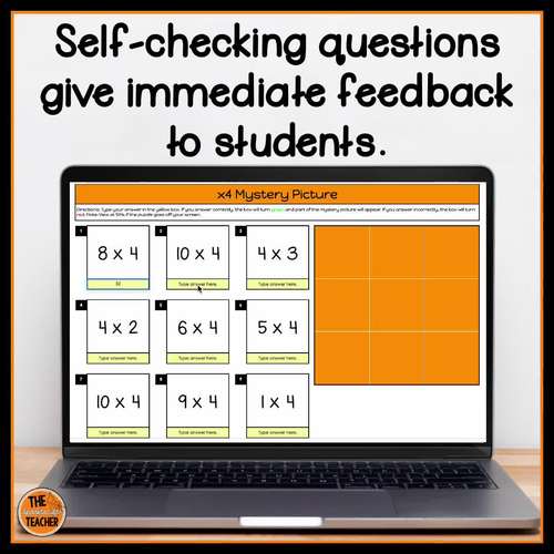 x4 Multiplication Fact Mystery Picture Self-Checking Google Sheet