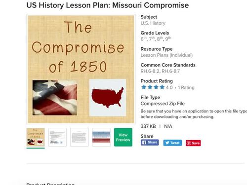 US History Lesson Plan: Missouri Compromise by Social Studies Studio