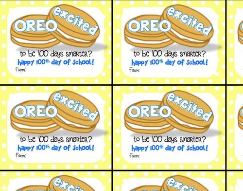 Golden Oreo 100th Day of School Gift Tag- Oreo excited to be 100 days ...