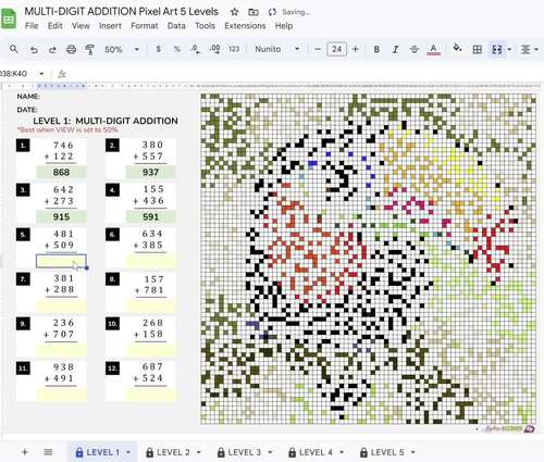 Multi Digit Addition with Regrouping Digital Resource Pixel Art Math Bundle