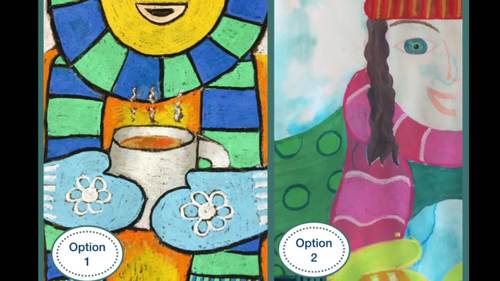 PORTRAITS Art lesson for WINTER with 2 versions 2nd-4th Grade #back2school