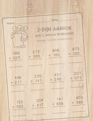 Back to School 3 Digit Addition Worksheets With & Without Regrouping ...