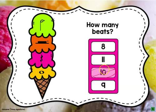 Music Theory Boom Cards- Ice Cream Music Math Game- Summer Theme Music Game