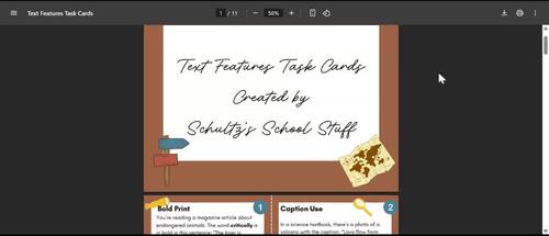 Text Features Task Cards by Schultz's School Stuff | TPT