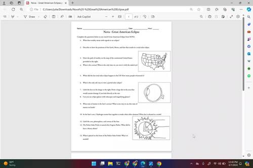 NOVA's Great American Eclipse Documentary Worksheet by Julie Clarkston