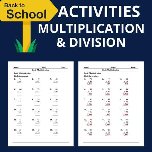 Back-to-School Math Activities: Multiplication & Division Basic Operations