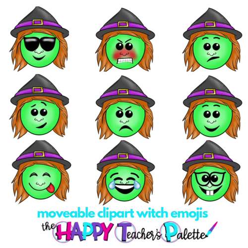 HTP Clip Art Witch Emojis Moveable Pieces by The Happy Teacher's Palette