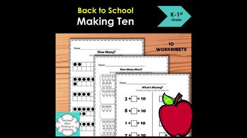 Back to School Making Ten worksheets by Mistakes Allow Thinking to Happen