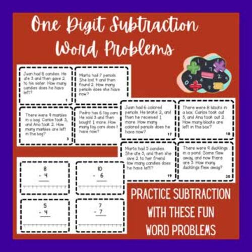 Subtraction One, Two, and Three Digit Word Problems Task Cards Bundle