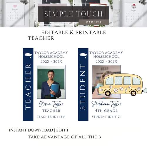 Editable and Printable Homeschool Teacher and Student ID Card Template