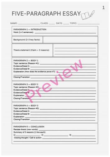 Five Paragraph Essay Graphic Organizer by RED Sheets | TPT