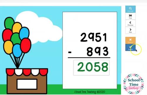 Subtraction with Regrouping 4 Digits - Math BOOM Cards by School Time ...