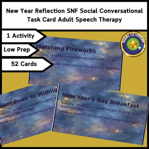 New Year Reflection SNF Social Conversational Task Card Adult Speech ...