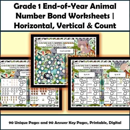 Grade 1 End of Year Animal Math Addition Count Solve Number Bond Within ...