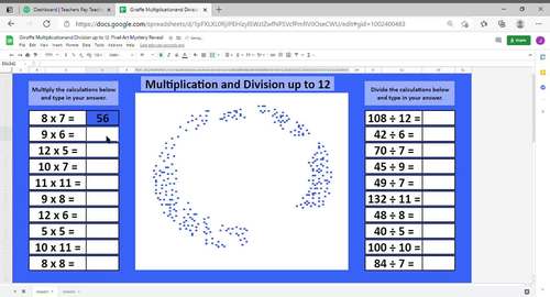 Cute Giraffe Multiplication and Division to 12 Pixel Art Mystery Reveal