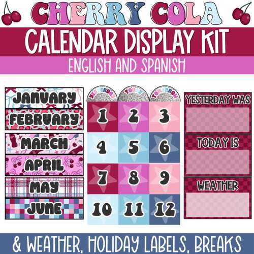 Retro Cherry Flip Calendar for Classroom, Coquette Calendar Display ...