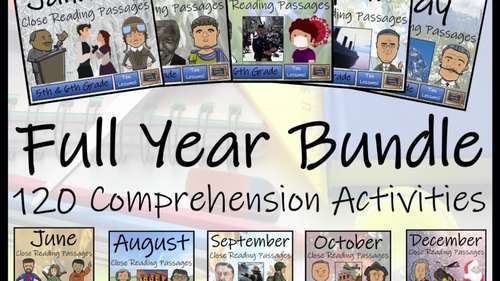 Full Year Close Reading Comprehension Book Bundle | 5th Grade & 6th Grade